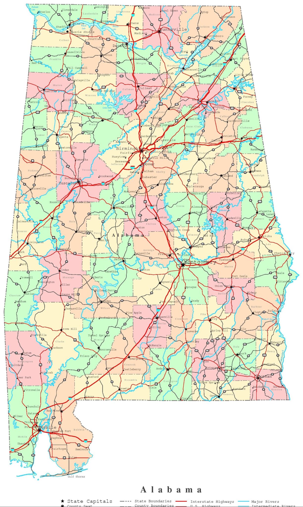 Printable Map Of Alabama - Free Printable Maps