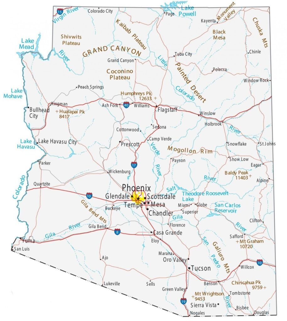Arizona Printable Map - Free Printable Maps