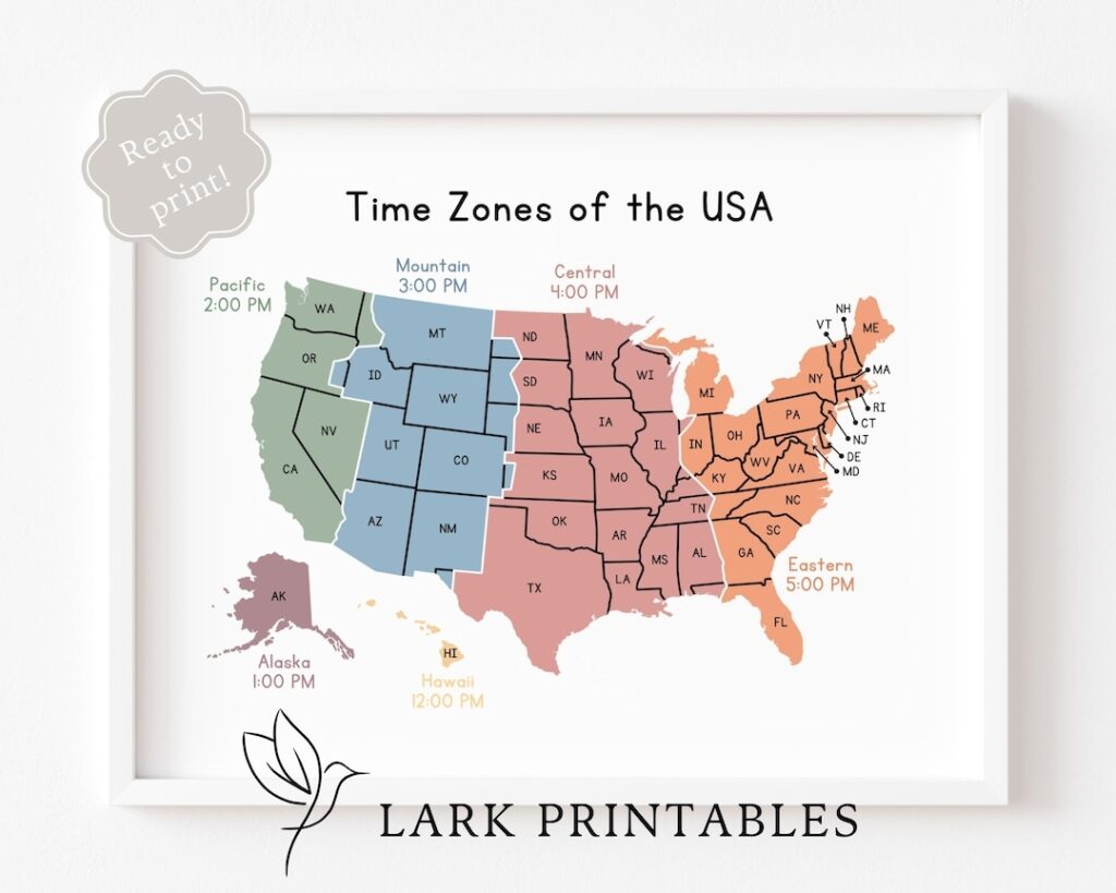 Time Zone Printable Map Free Printable Maps