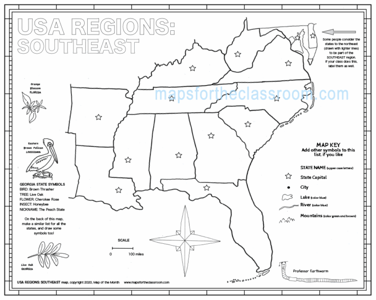 Free Printable Blank Southeast Region Map - Free Printable Maps